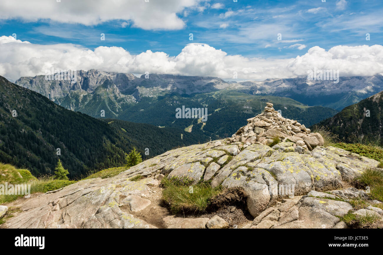 Mountain view with a stone pyramide Stock Photo - Alamy