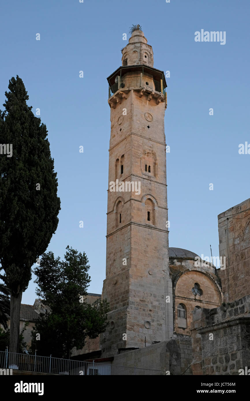 The minaret of Mosque of Omar ibn Khattab built by the Ayyubid Sultan ...
