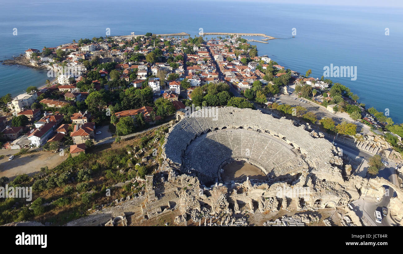 Ruins of the ancient city of Side and the Amphitheatre photo Stock ...