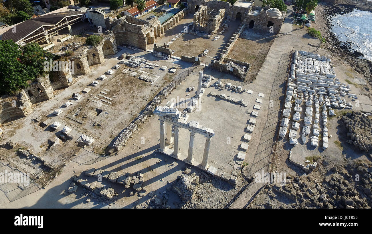 Ruins of the ancient city of Side and the Amphitheatre photo Stock ...