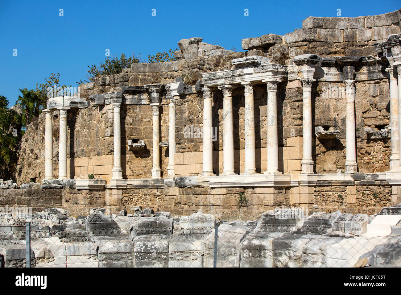 Ruins of the ancient city of Side and the Amphitheatre photo Stock ...