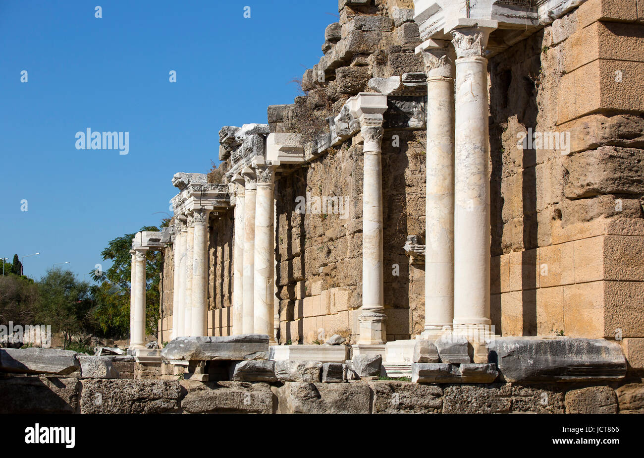 Ruins of the ancient city of Side and the Amphitheatre photo Stock ...
