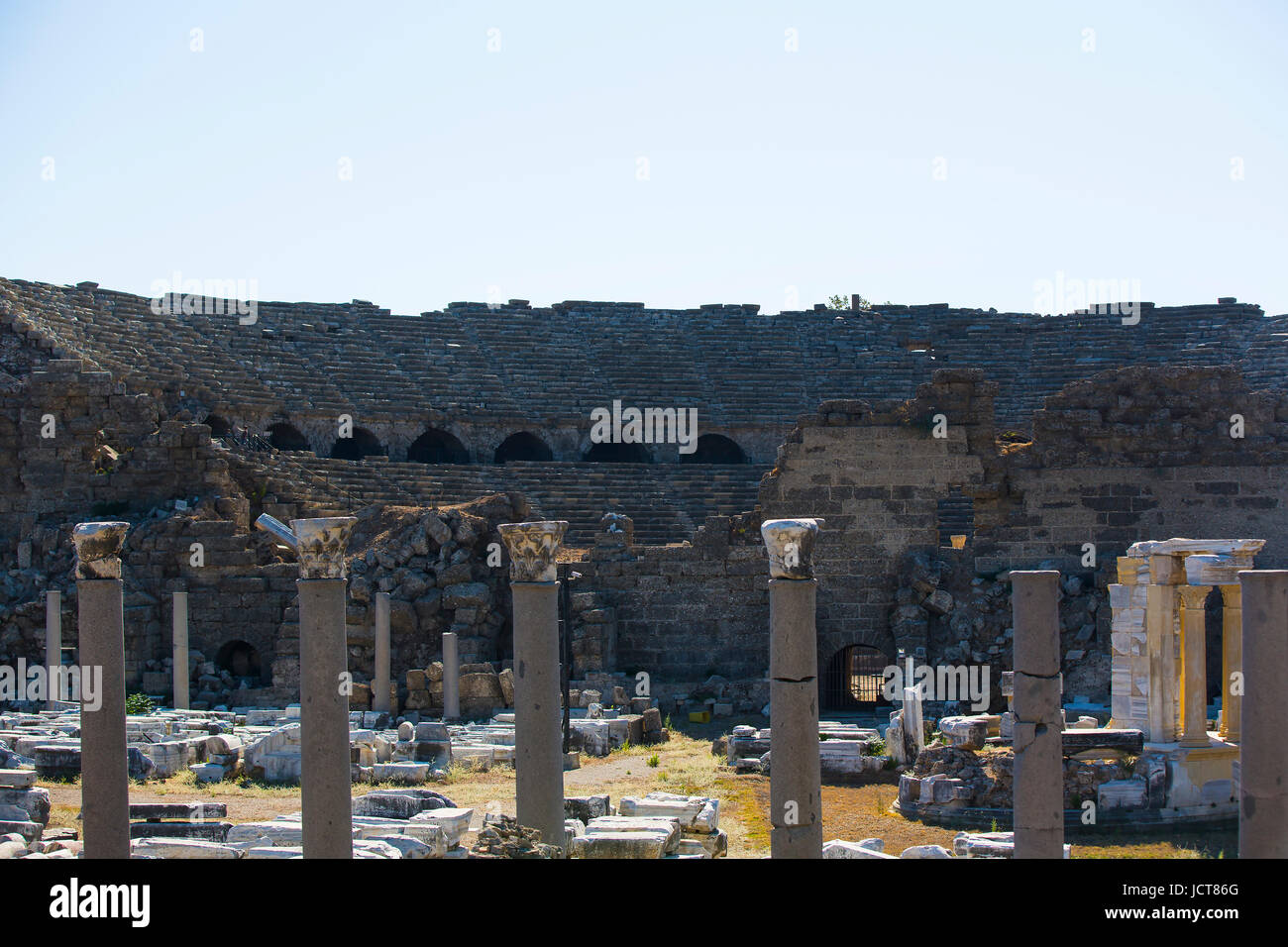 Ruins of the ancient city of Side and the Amphitheatre photo Stock ...