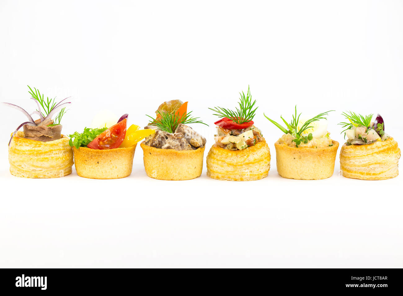 Mini Canape with meat and vegetables in plastic cups Stock Photo - Alamy