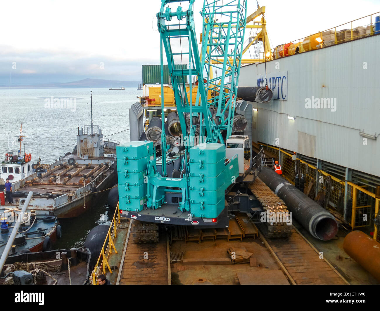 Laying pipes pipe laying barge crane hi-res stock photography and ...