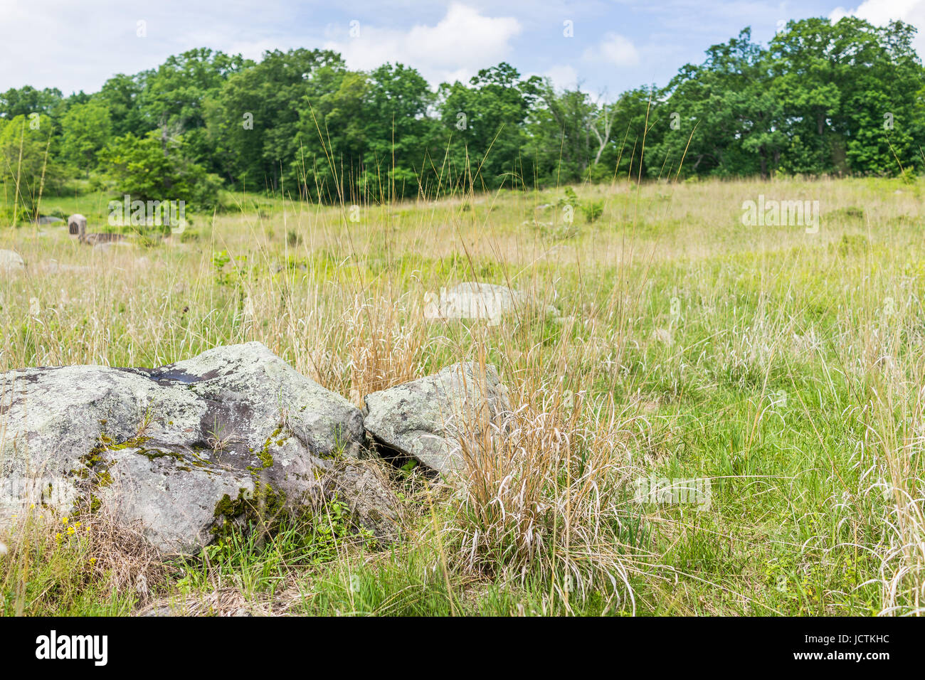 Gettysburg battlefield national park landscape with rock boulders and ...