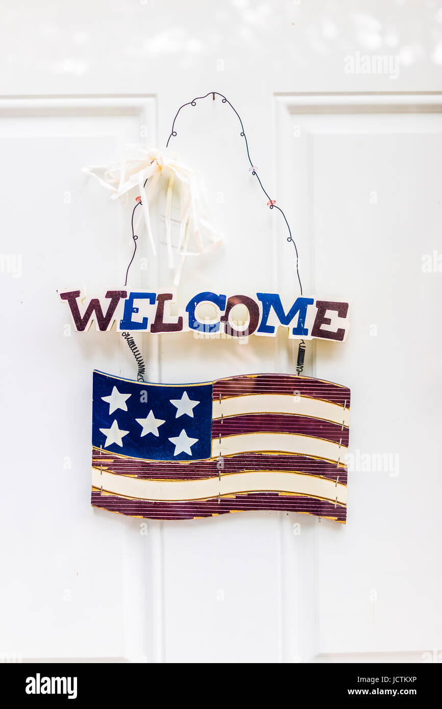Welcome door hanging sign with American Flag and red, white and blue ...