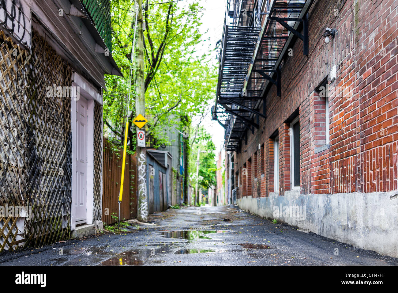 Montreal, Canada - May 26, 2017: Empty street alley in Plateau area of ...