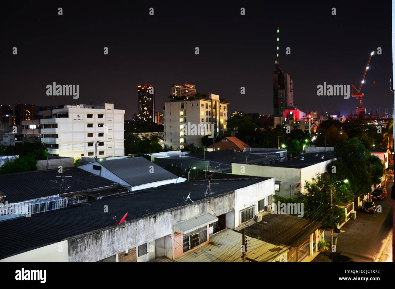 Aerial view of Landscape and cityscape of Nonthaburi city in night time ...