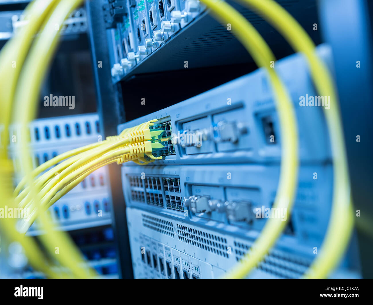 network cable connecting on network core switch close up Stock Photo ...