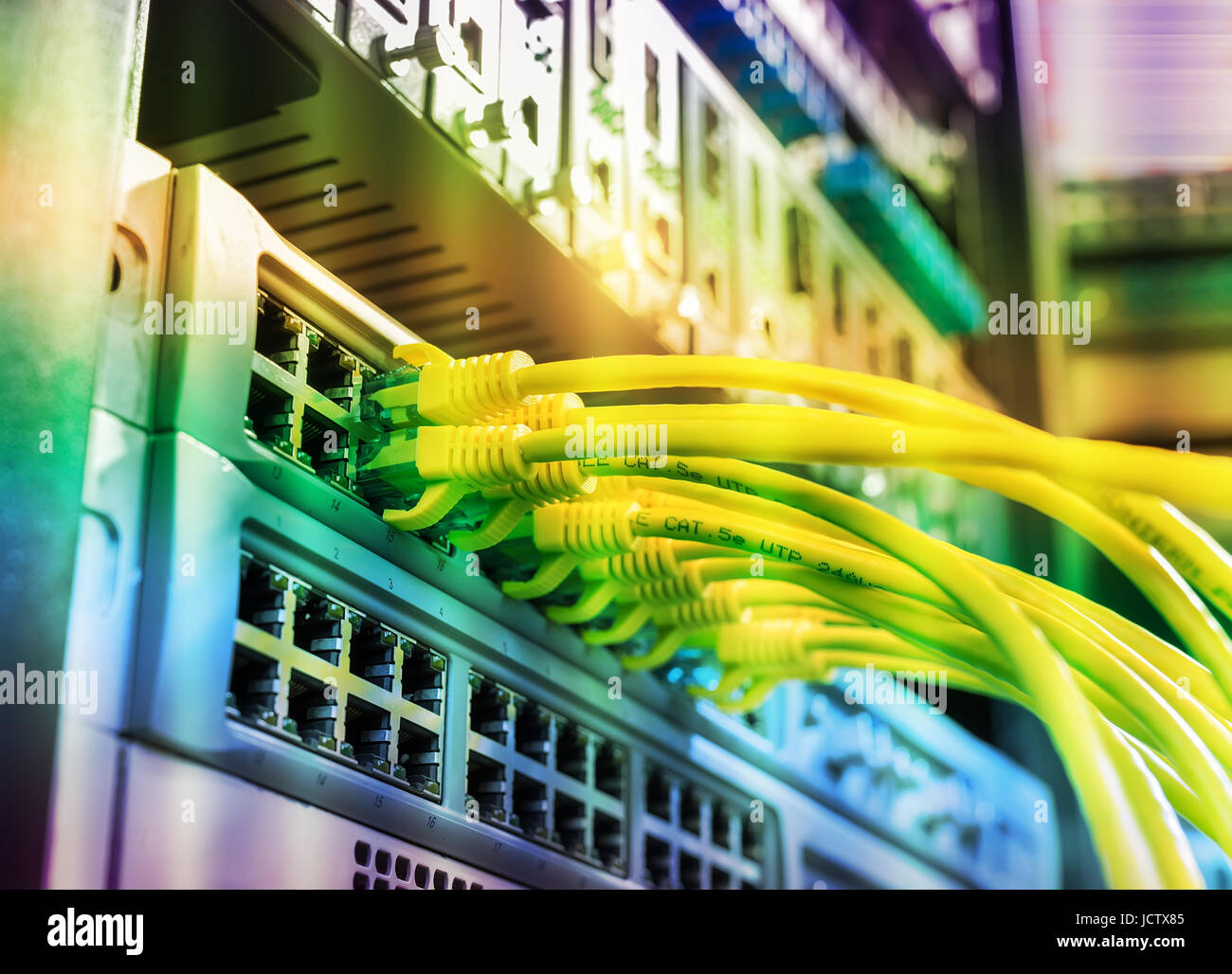 network cable connecting on network core switch close up Stock Photo ...