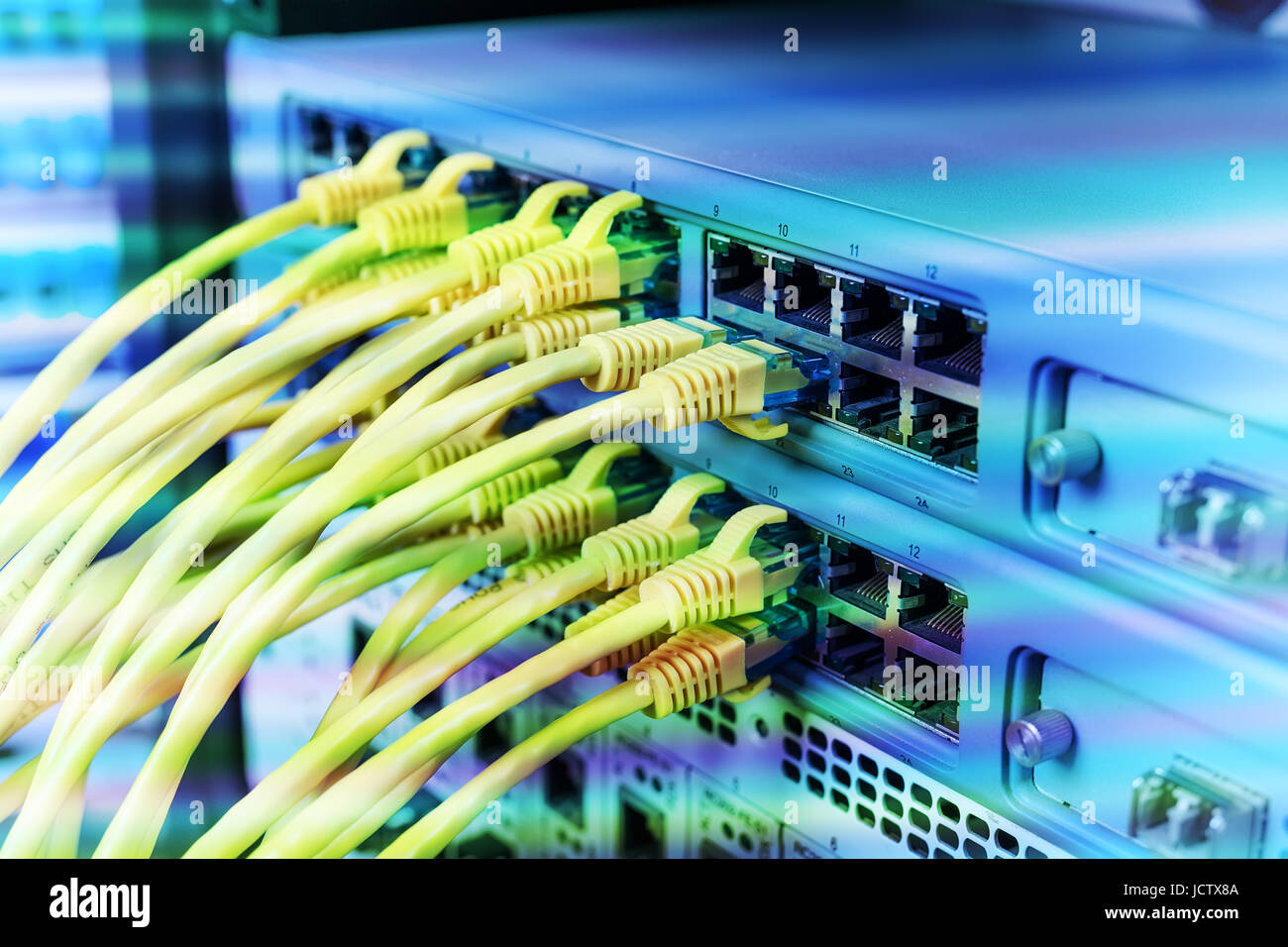 network cables connected to switch hub Stock Photo - Alamy