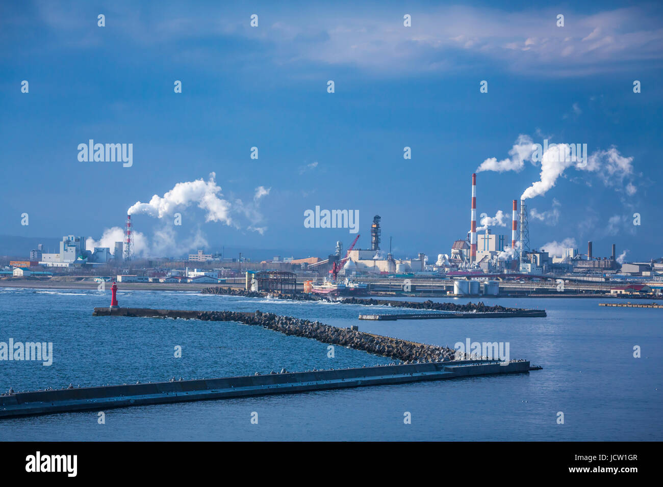 Smoke stacks and industrial installations in Kushiro, prefecture ...