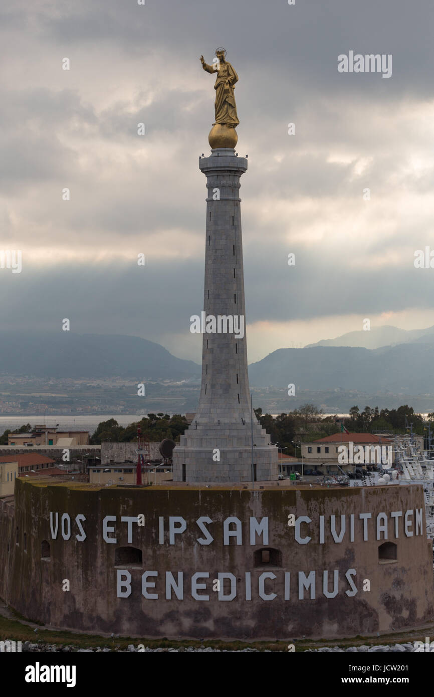 Golden statue of Our Lady Of The Letter (Madonna della Lettera) on top ...