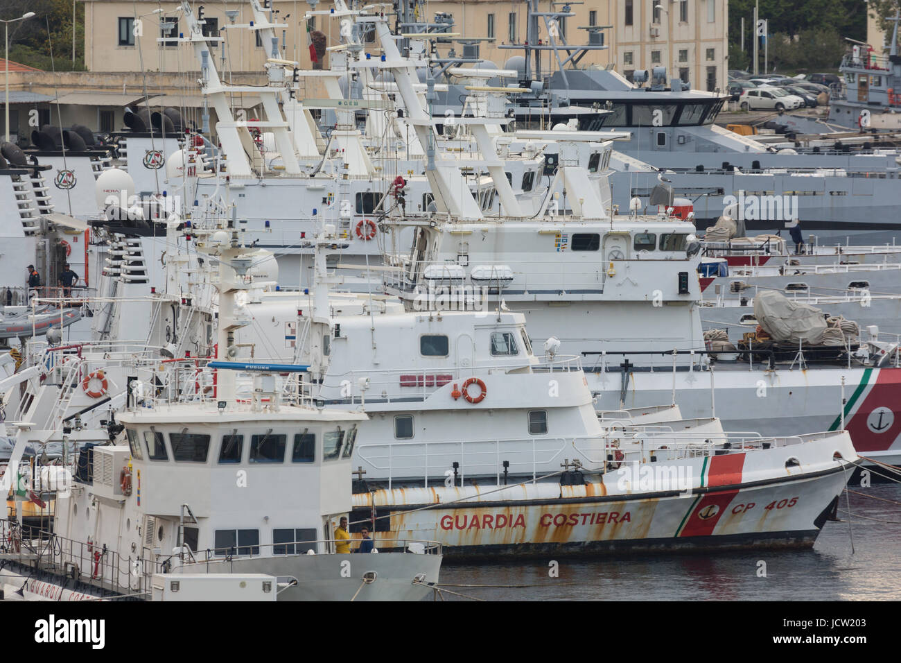 Stationary Italian Coastguard (Guardia costiera) ships / boats moored ...