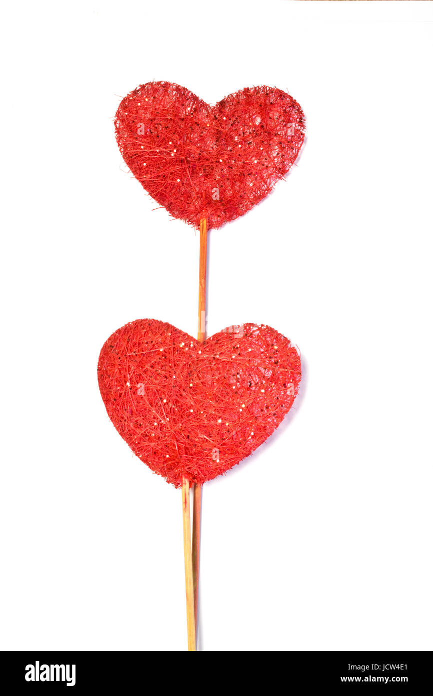 Fabric Wooden Heart Shapes on Sticks on Plain background Stock Photo ...
