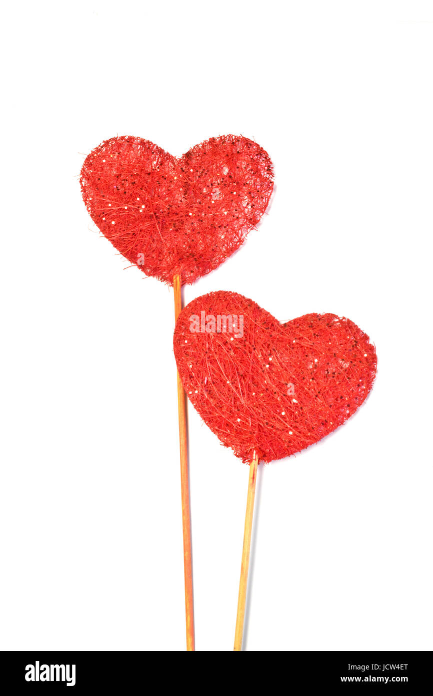 Fabric Wooden Heart Shapes on Sticks on Plain background Stock Photo ...