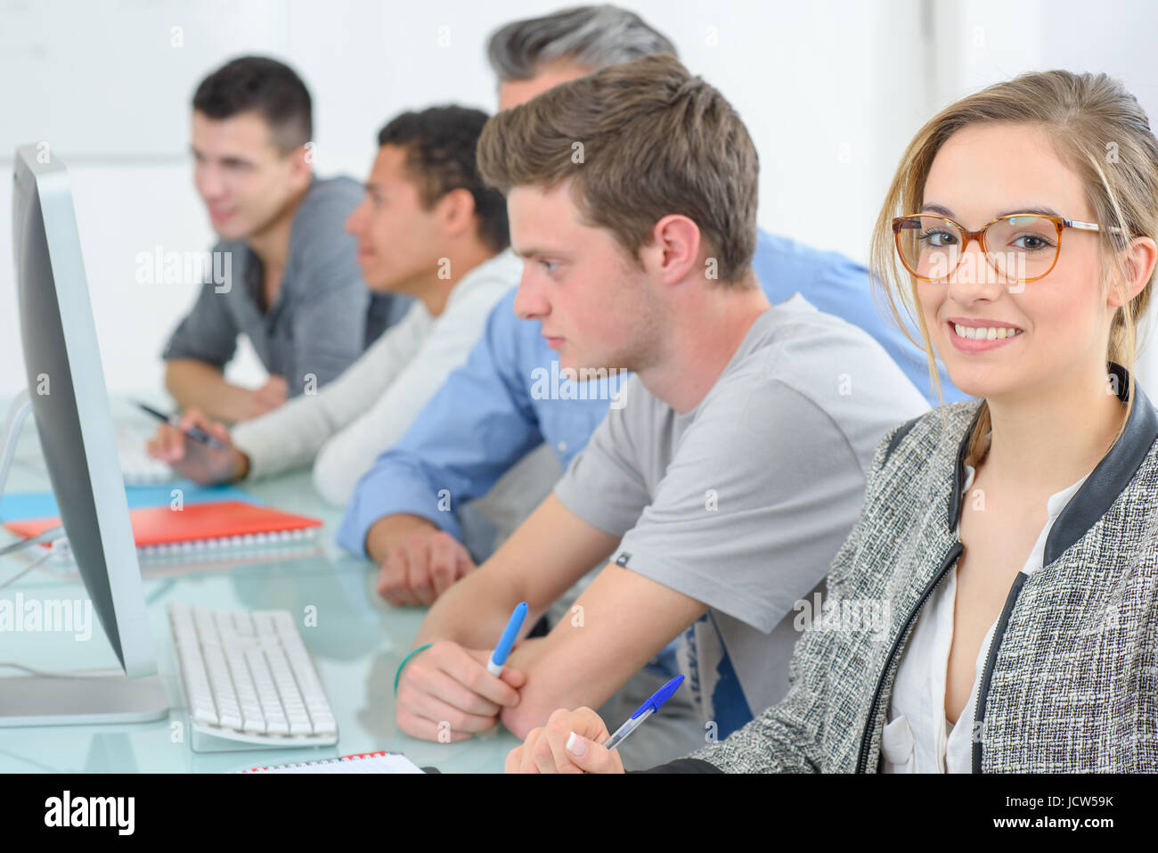students with computer studying at school Stock Photo - Alamy