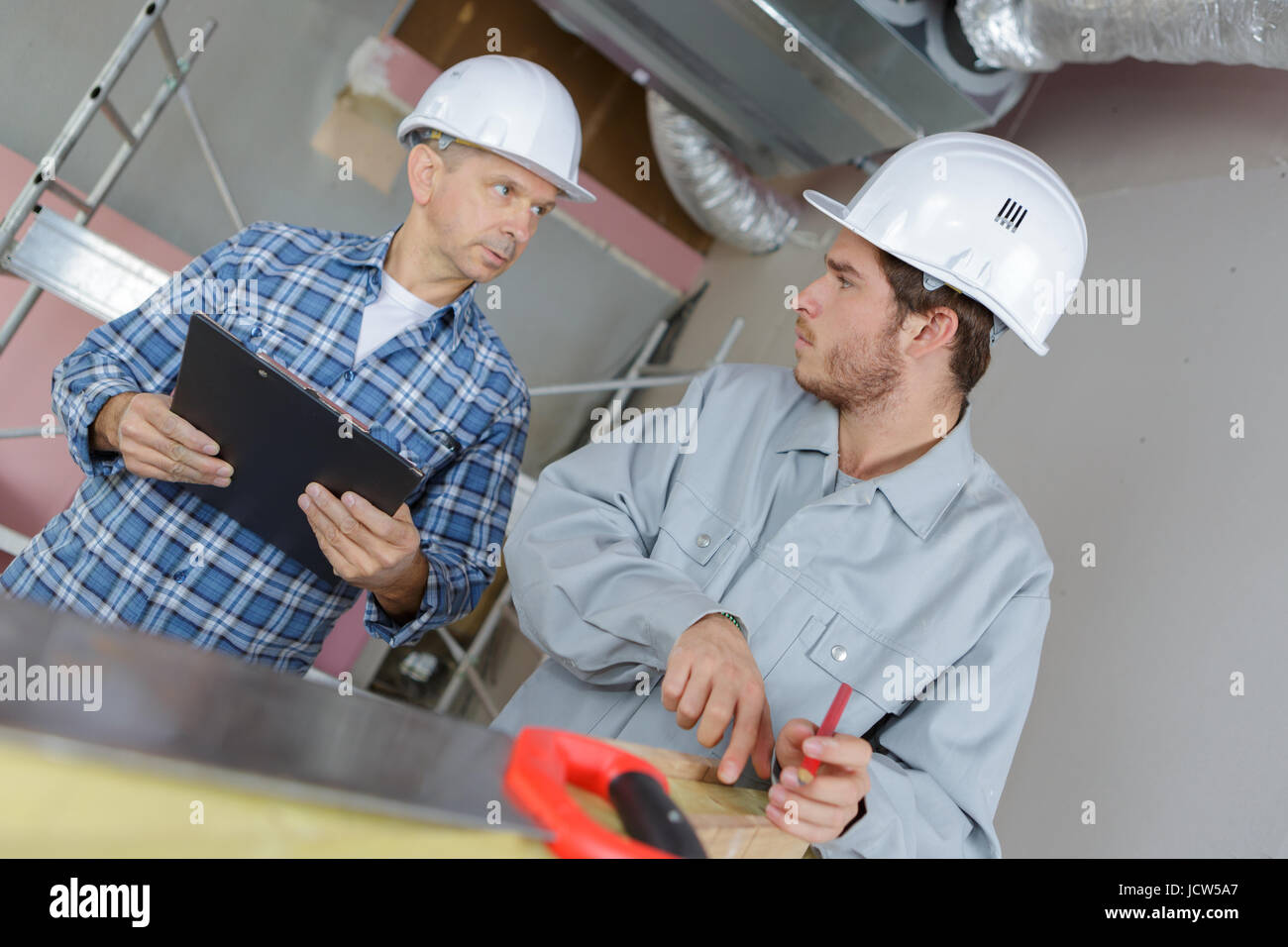 professional two engineers are planning the construction Stock Photo ...