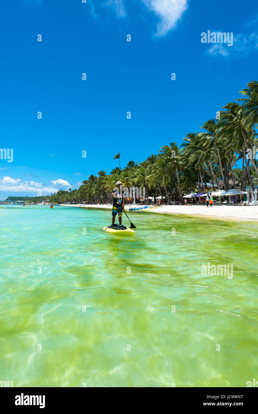 BORACAY, WESTERN VISAYAS, PHILIPPINES - MARCH 27, 2017:Blue water with ...