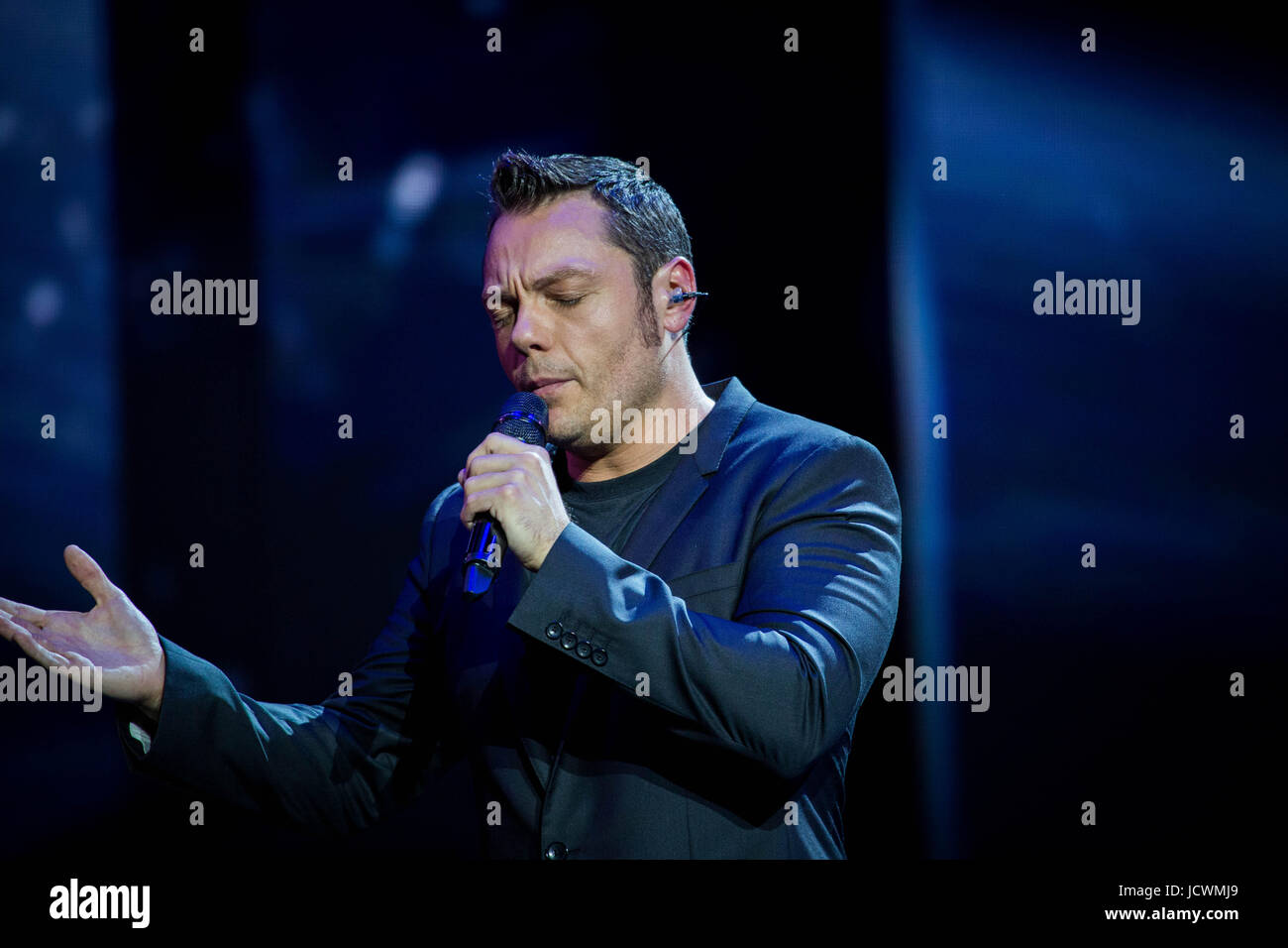 Milan, Italy. 16th June, 2017. The Italian pop singer Tiziano Ferro ...