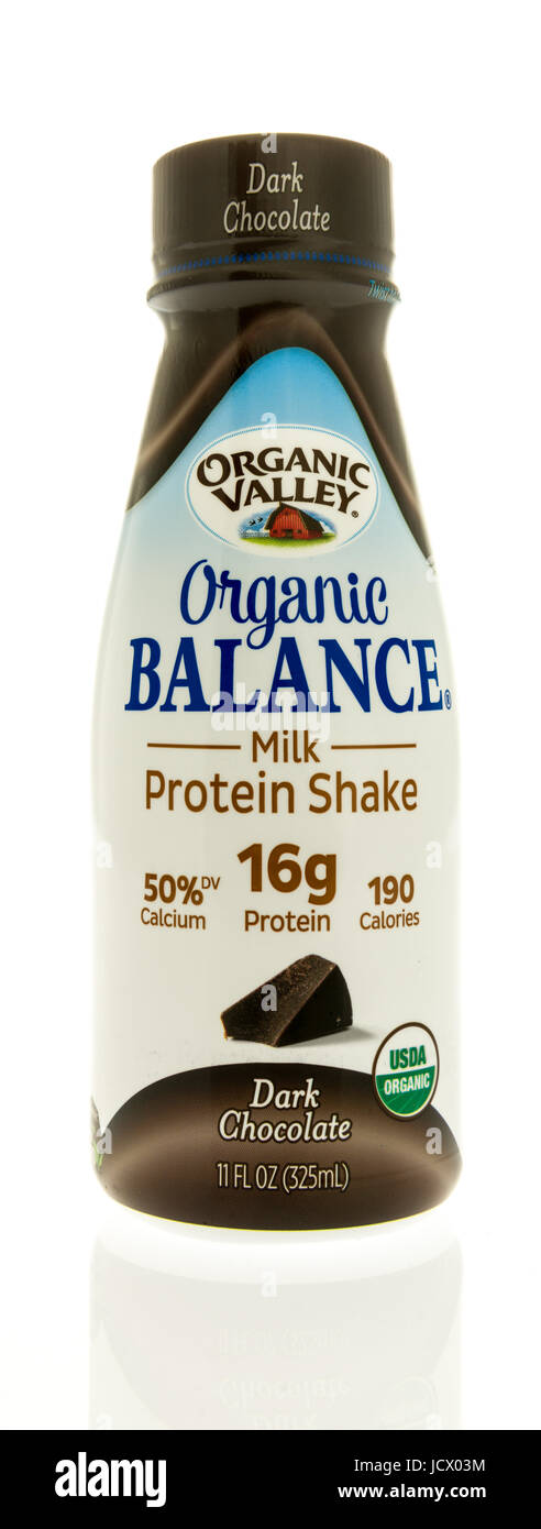 Winneconne, WI -13 June 2017: A bottle of Orgainic Valley balance milk ...