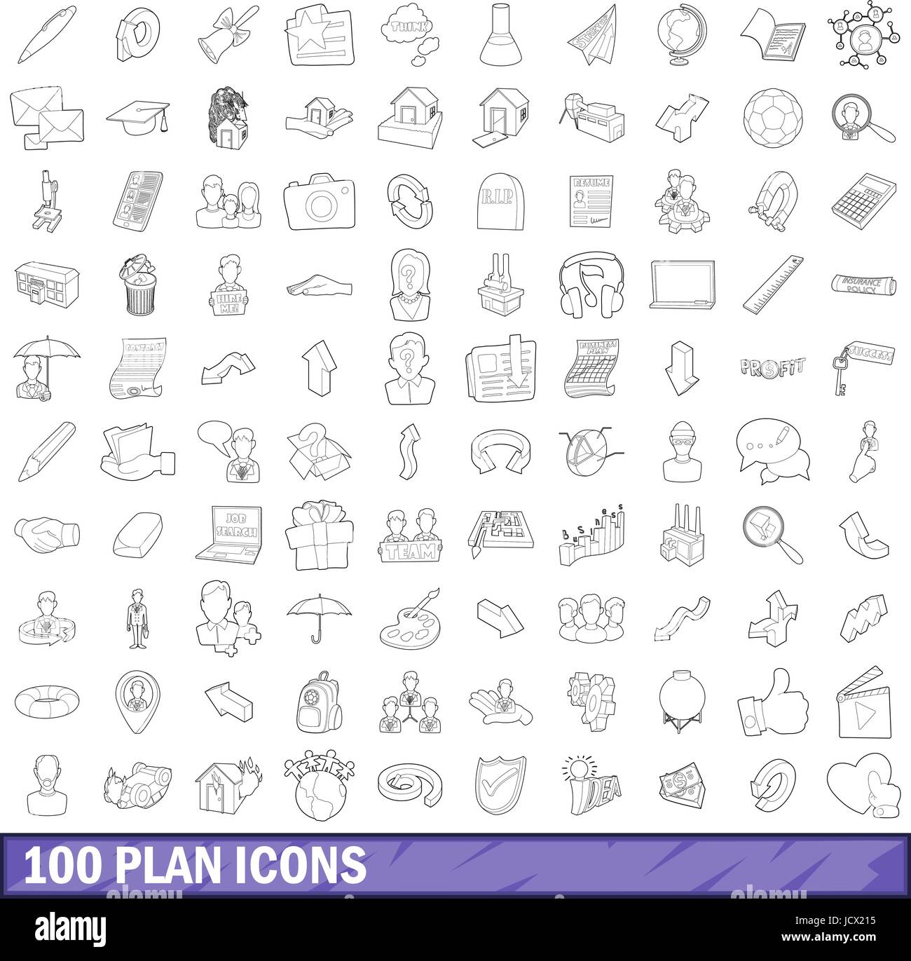 100 plan icons set, outline style Stock Vector Image & Art - Alamy