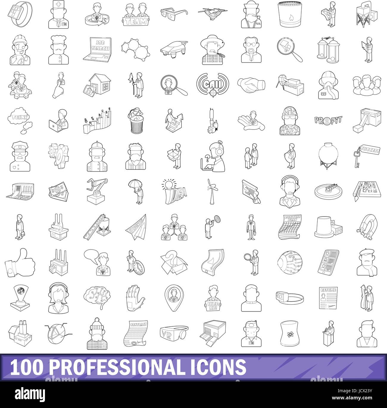100 professional icons set, outline style Stock Vector Image & Art - Alamy