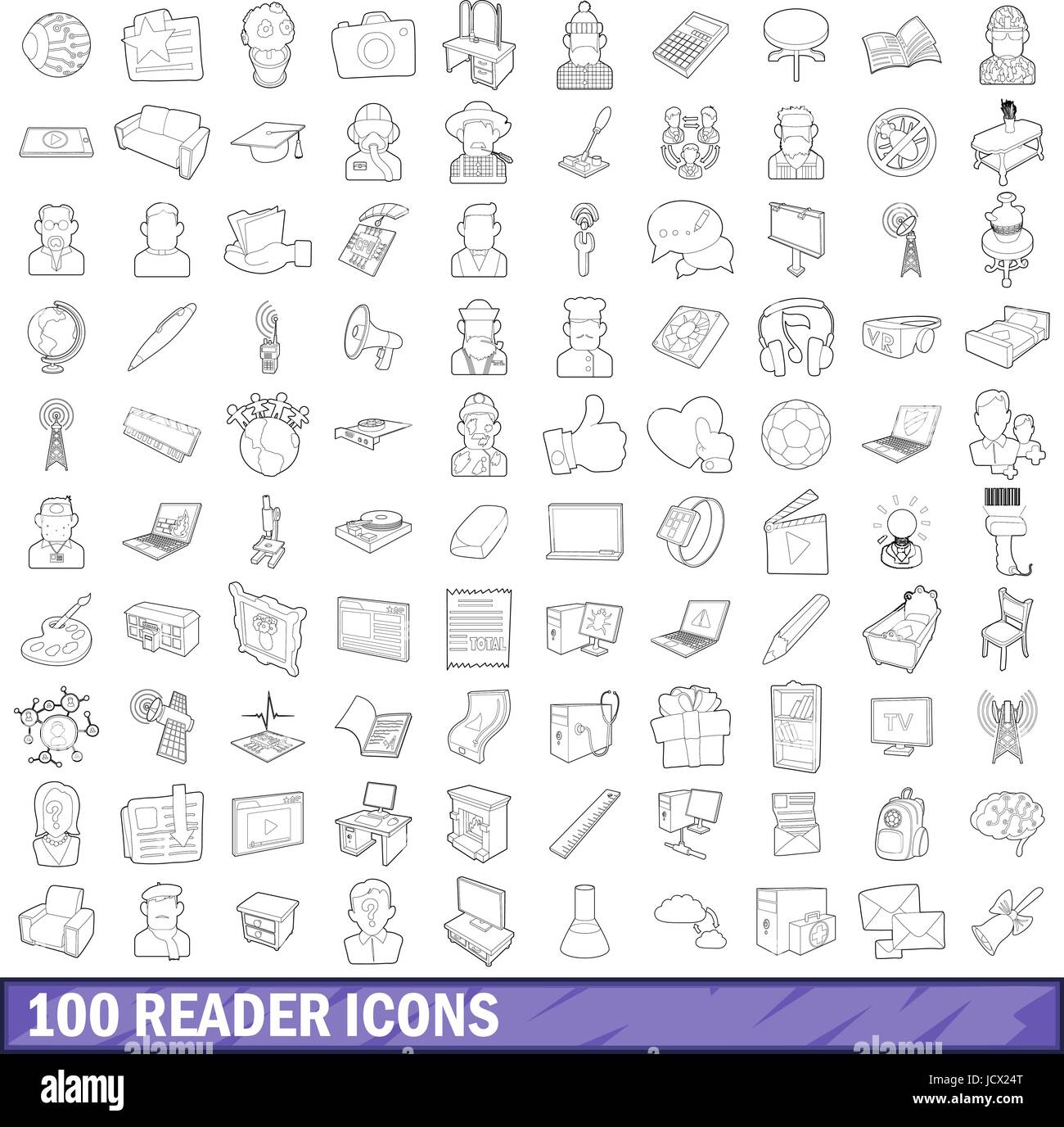 100 reader icons set, outline style Stock Vector Image & Art - Alamy