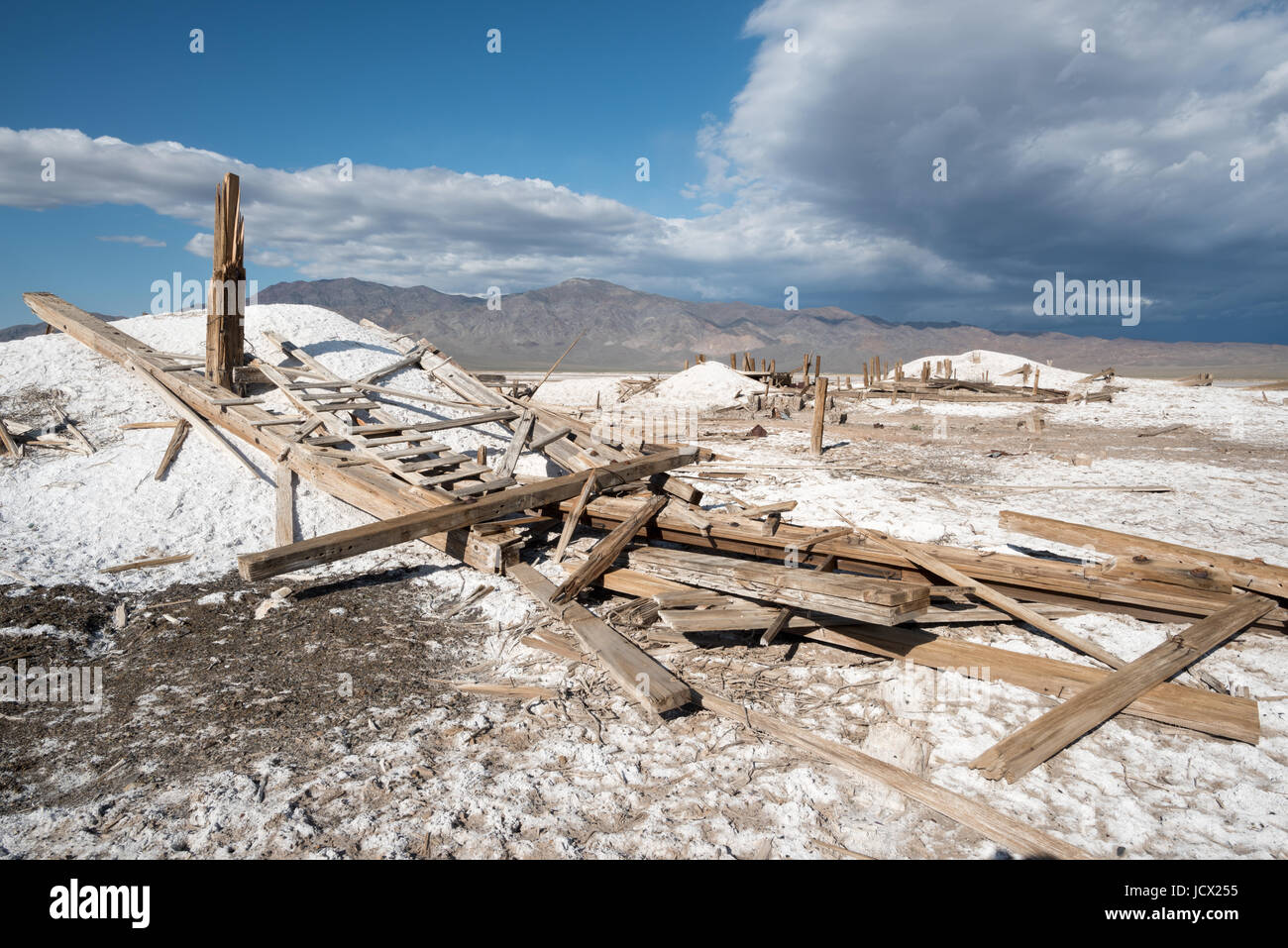 Remains of a collapsed wooden loading tower at a salt mining operation ...