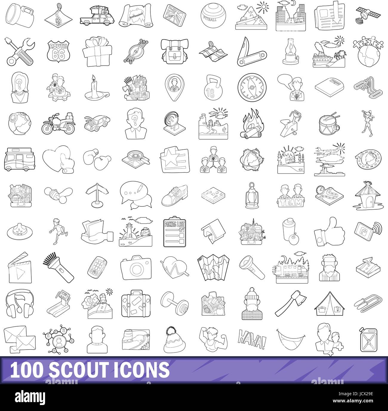 100 scout icons set, outline style Stock Vector Image & Art - Alamy