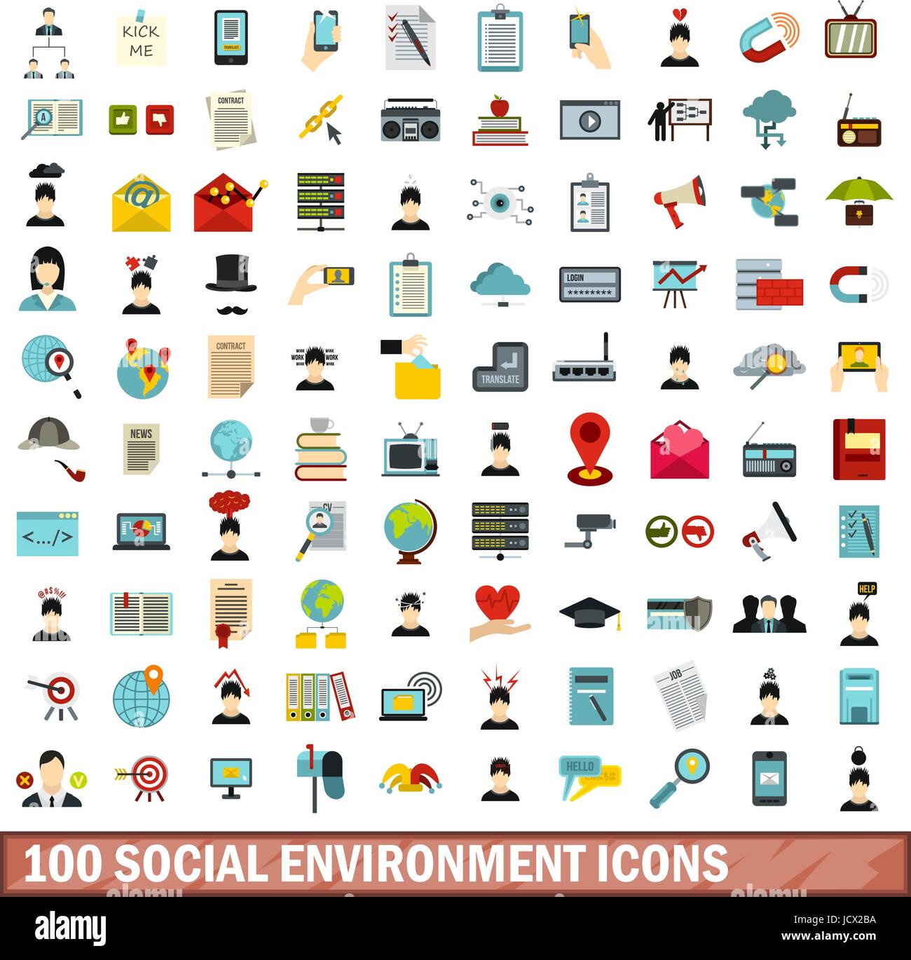 100 social environment icons set, flat style Stock Vector Image & Art ...