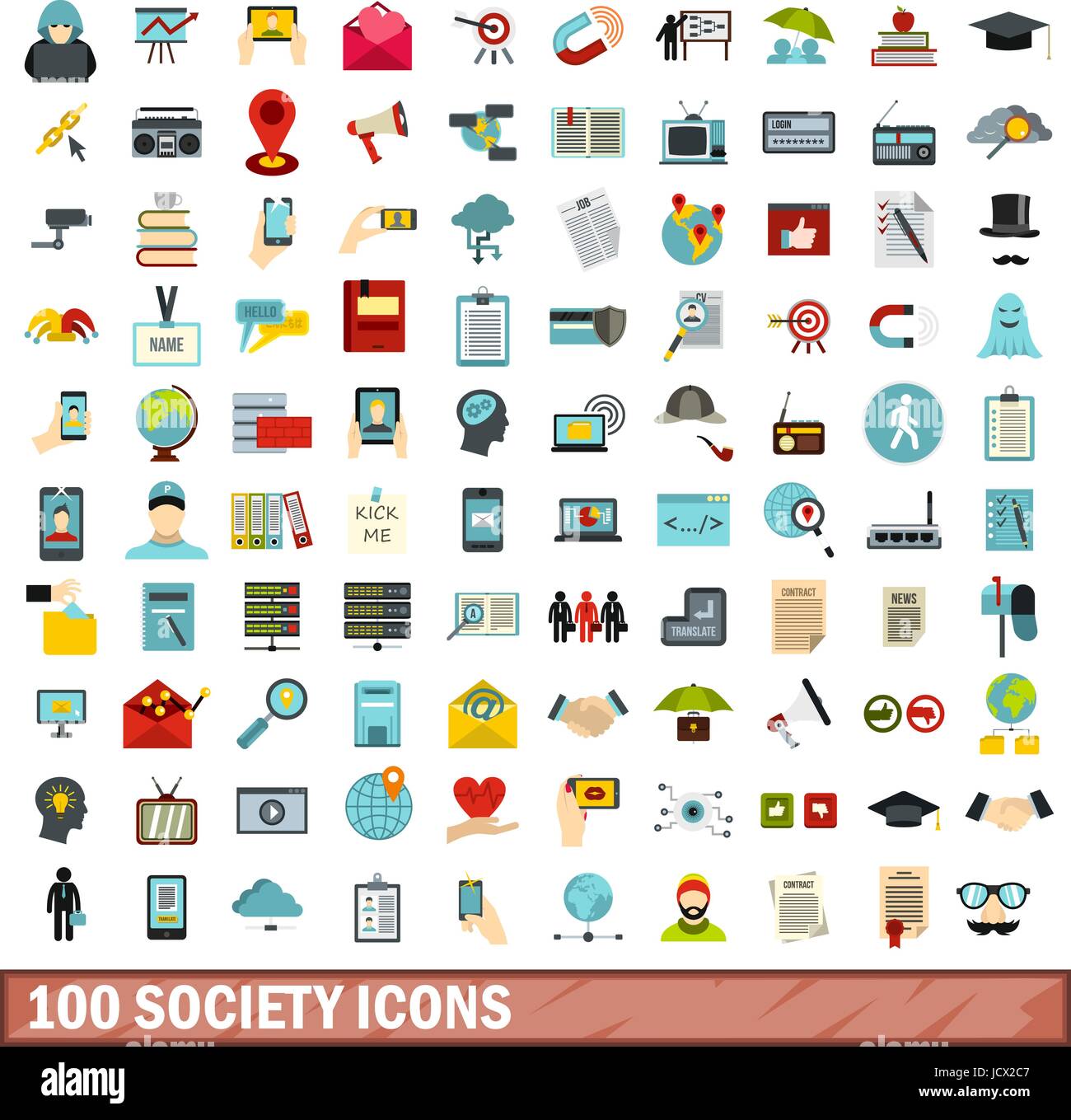 100 society icons set, flat style Stock Vector Image & Art - Alamy