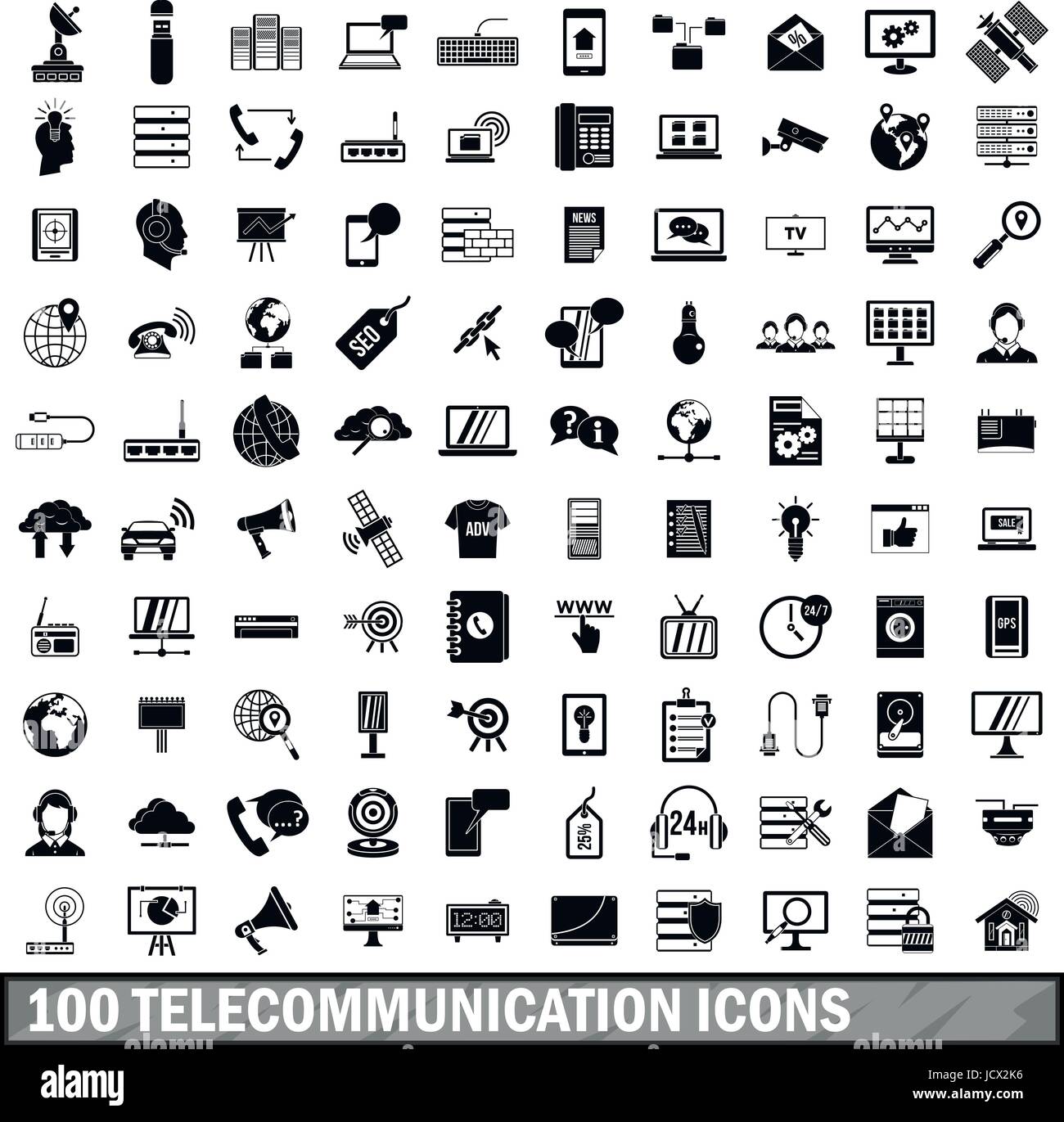 100 telecommunication icons set, simple style Stock Vector Image & Art ...
