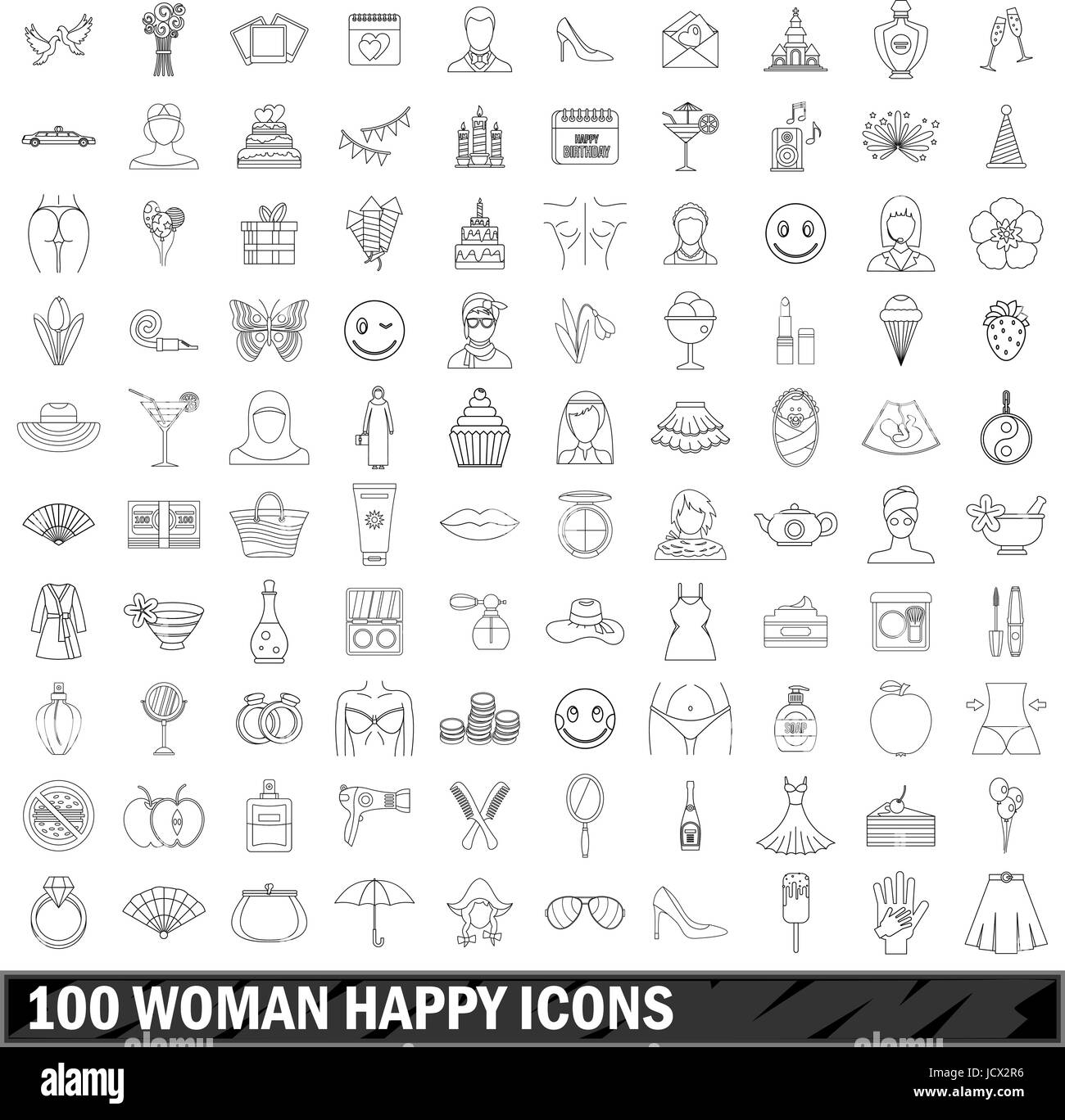 100 woman happy icons set, outline style Stock Vector Image & Art - Alamy