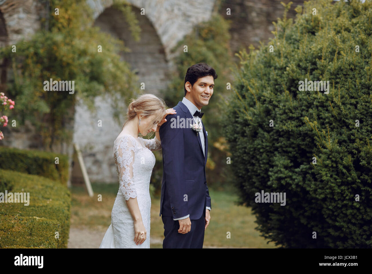 bride walking in the garden Stock Photo - Alamy