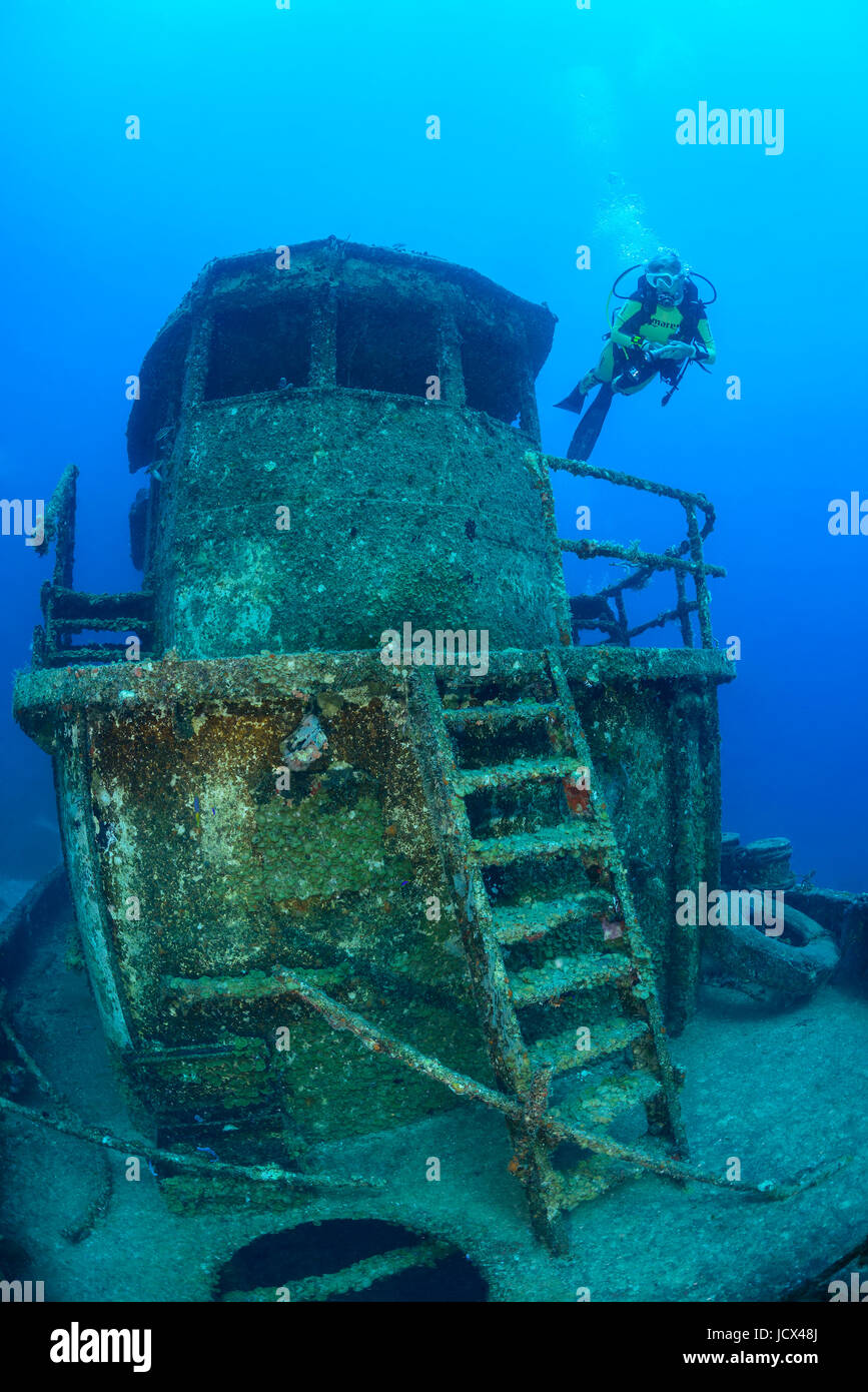 Shipwreck Alley and scuba diver, Cooper Island, British Virgin Islands ...