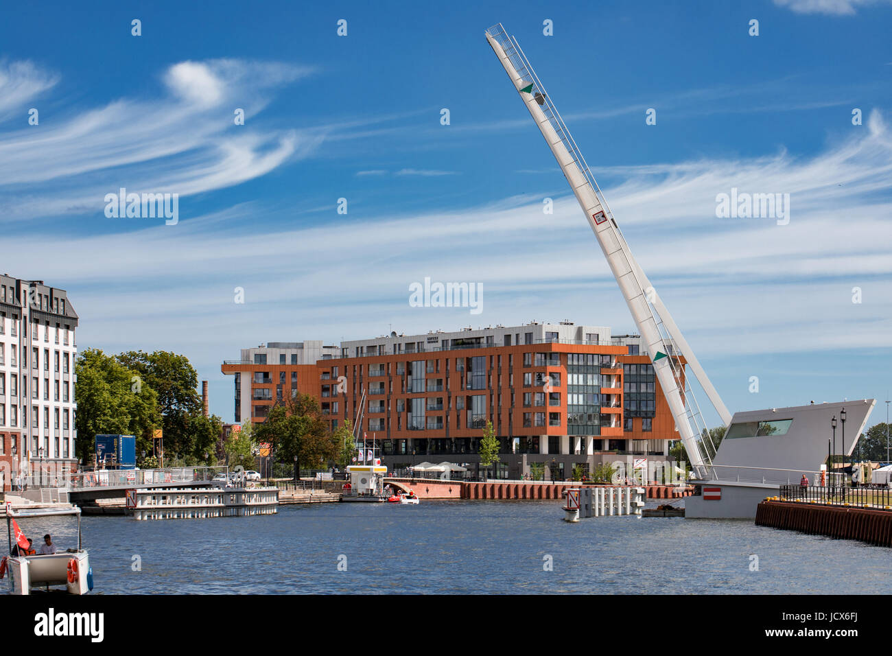 The new, modern footbridge, drawbridge, overpass in Gdansk, Danzig ...