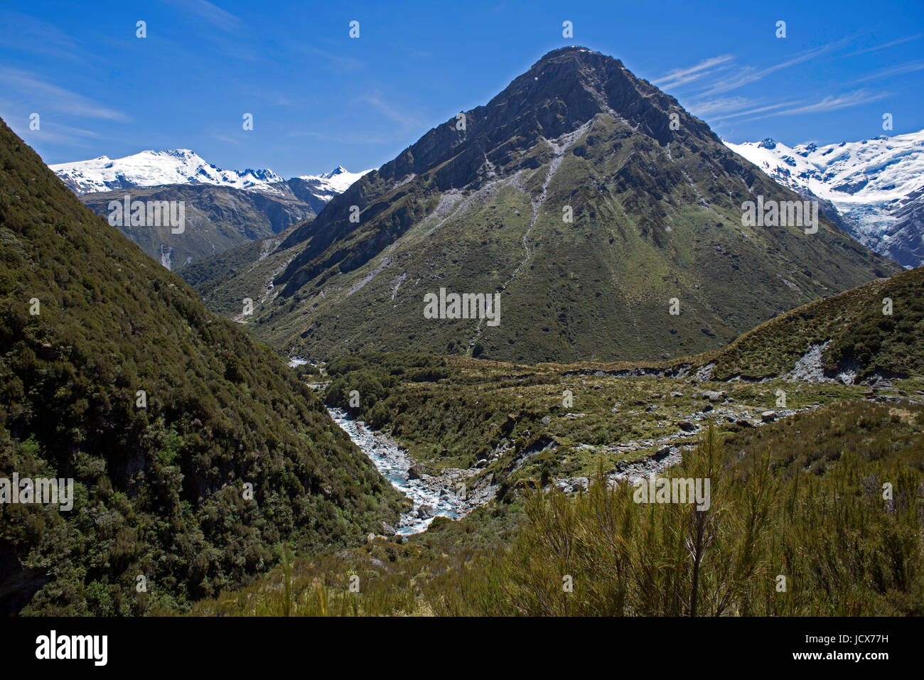 View from high over the Dart River Valley, Rees Dart River, Mount ...