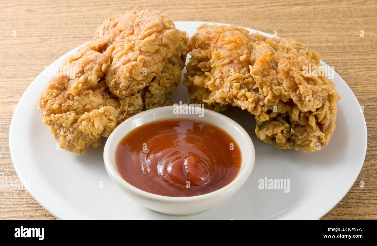 Cuisine and Food, Plate of Crispy Fried Chicken Served with Tomato ...