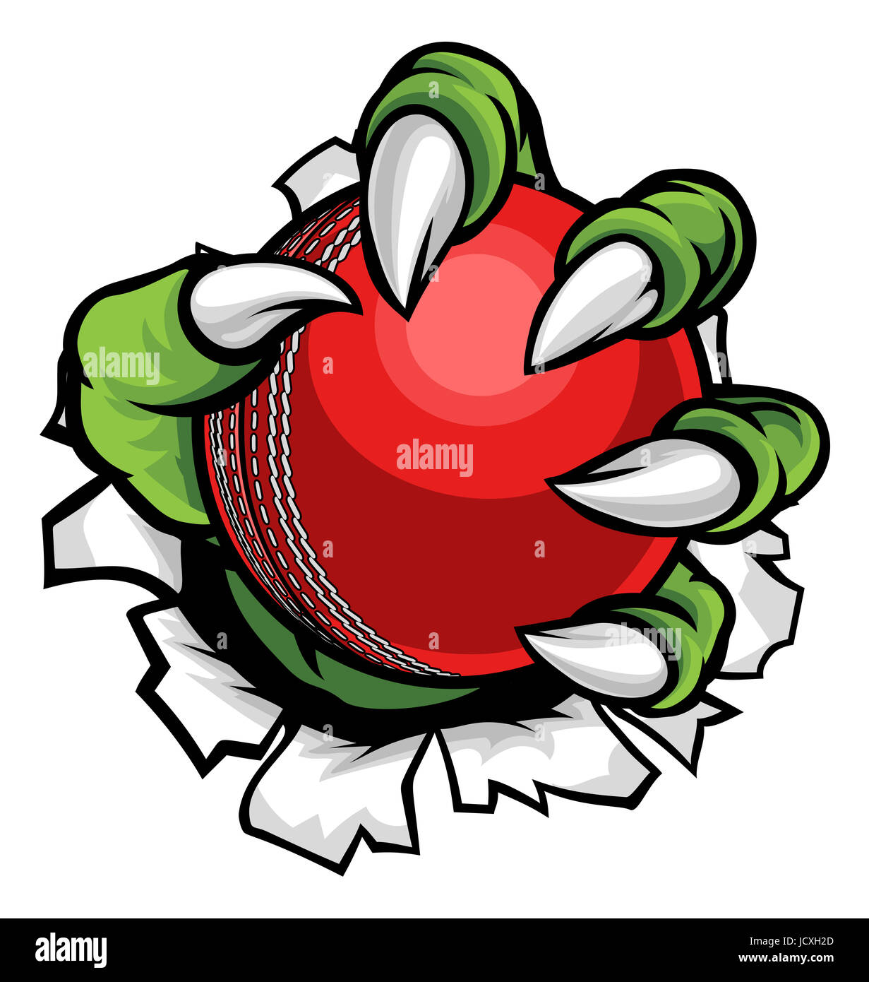 A monster or animal claw holding a cricket ball and breaking through ...