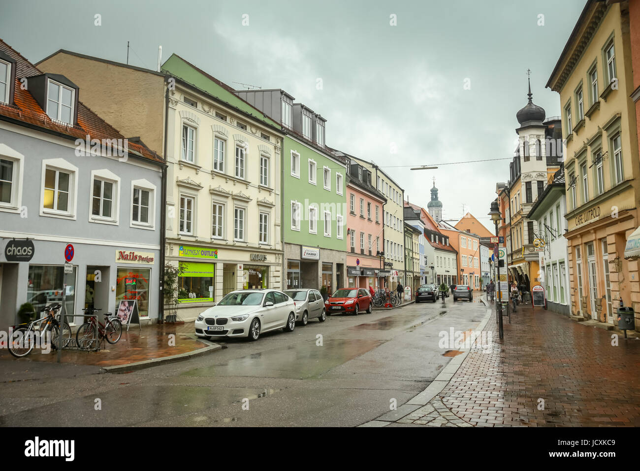 FREISING, GERMANY - MAY 8, 2017: Traditional german architecture with ...