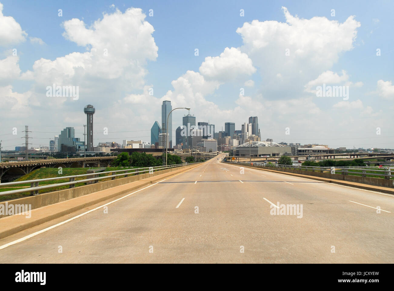Dallas city highway with a view of downtown in Texas Stock Photo - Alamy