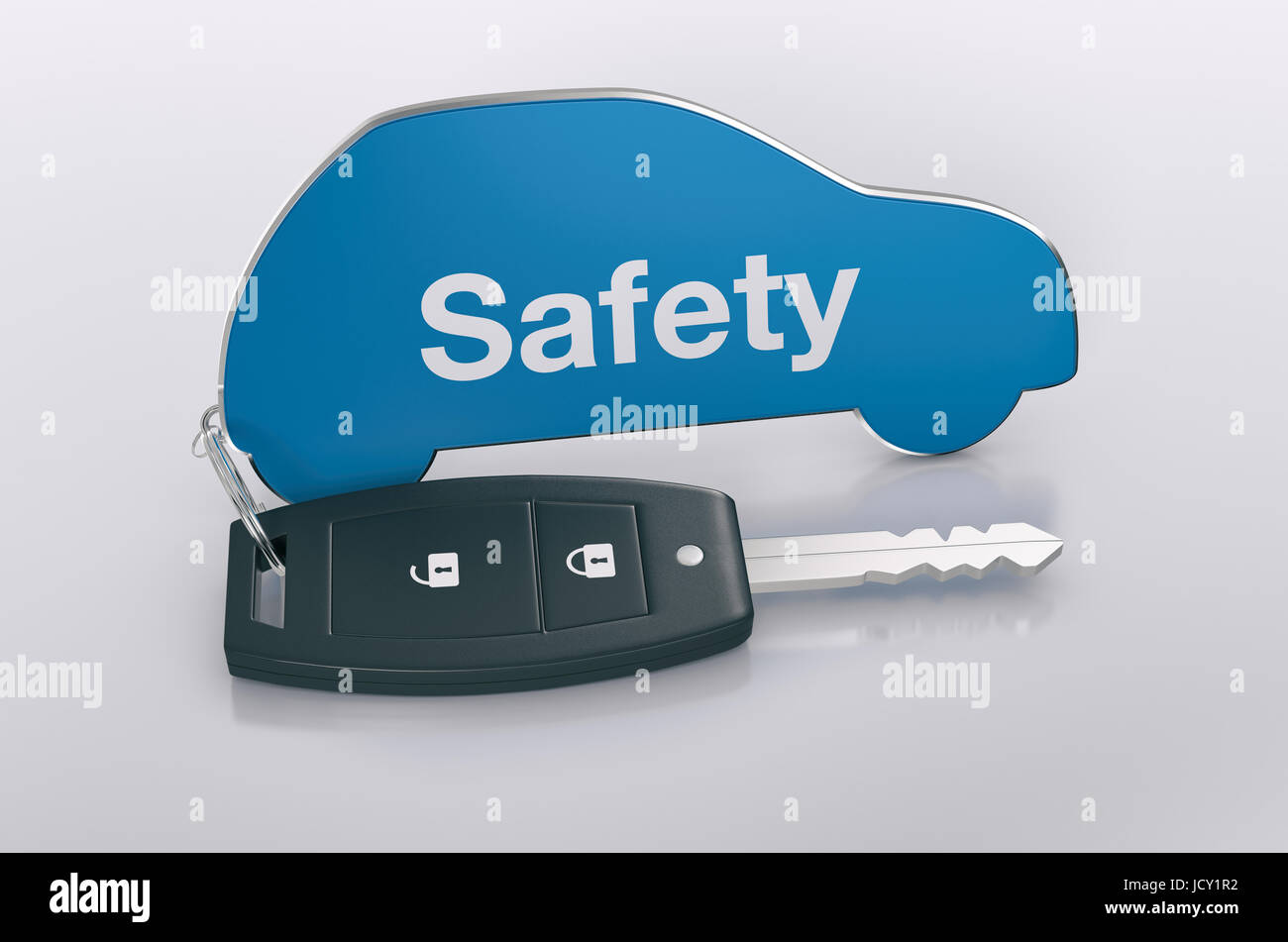 car shaped keyring with text: safety, concept of insurance (3d render ...