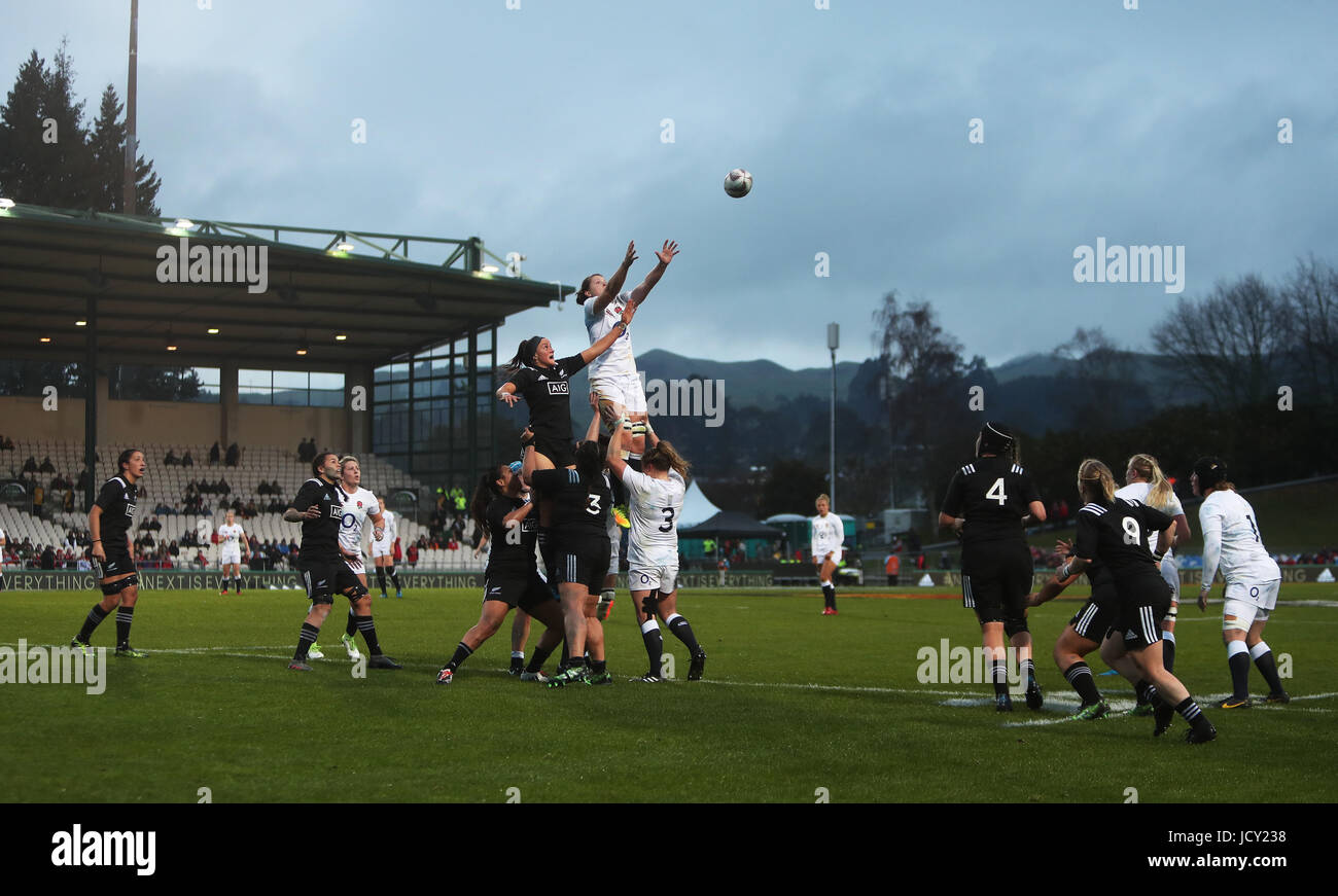 England's Abbie Scott wins a line out during the Rugby Super Series ...