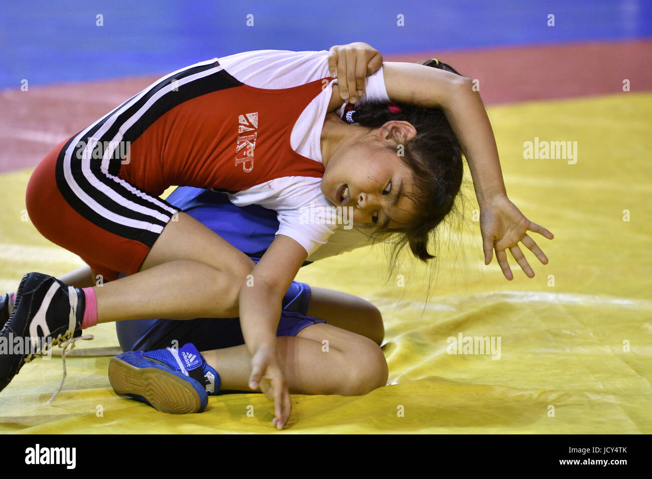 Orenburg, Russia-May 5, 2017 year: Girls compete in freestyle wrestling ...