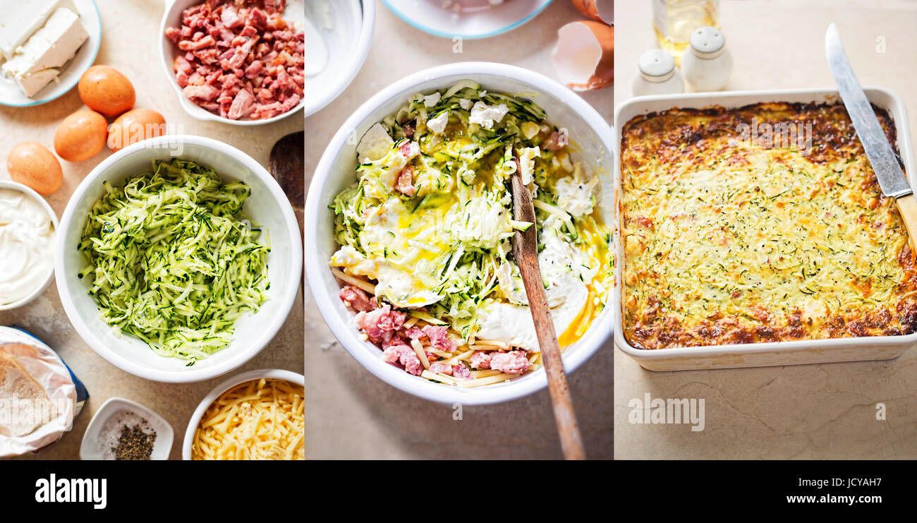 Vegetable courgette onion pancetta frittata recipe step by step Stock ...