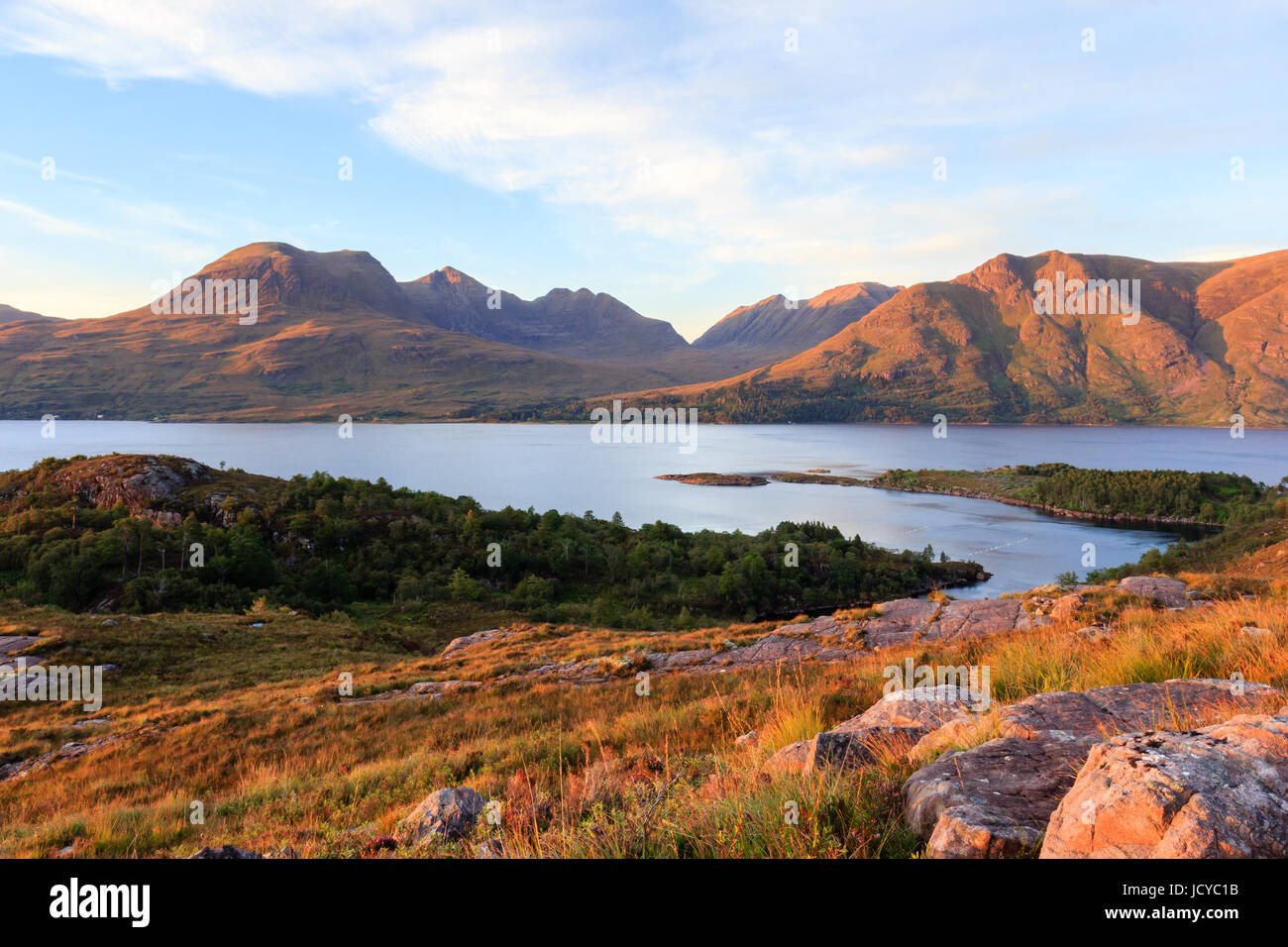 The view of Beinn Alligin and Upper Loch Torridon at sunset Stock Photo ...