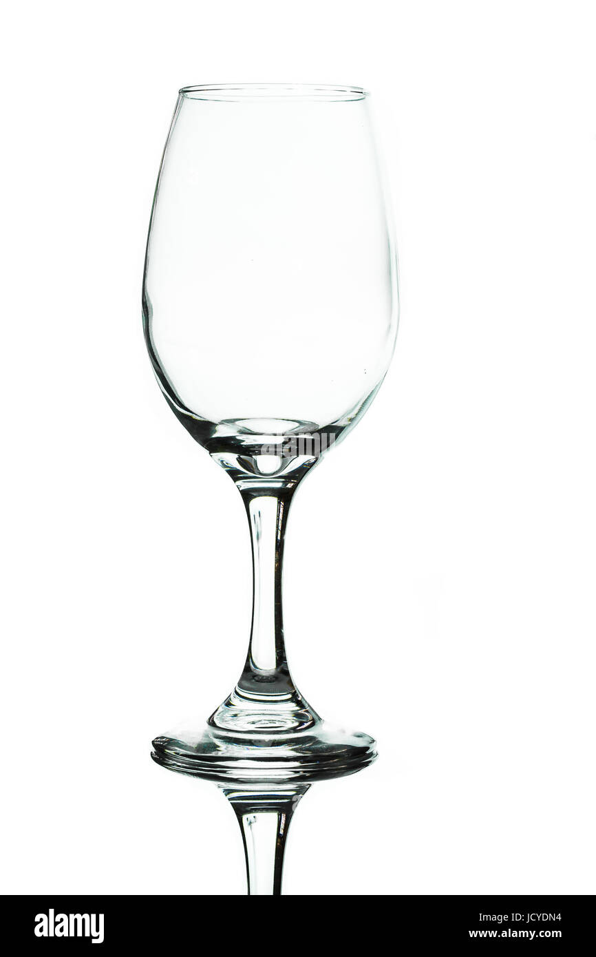 A single wine glass isolated on white with a reflection Stock Photo - Alamy