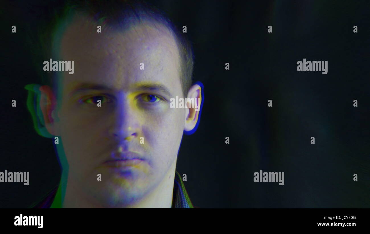 The man's face, distorted with random characters. Concept: a glitch in ...